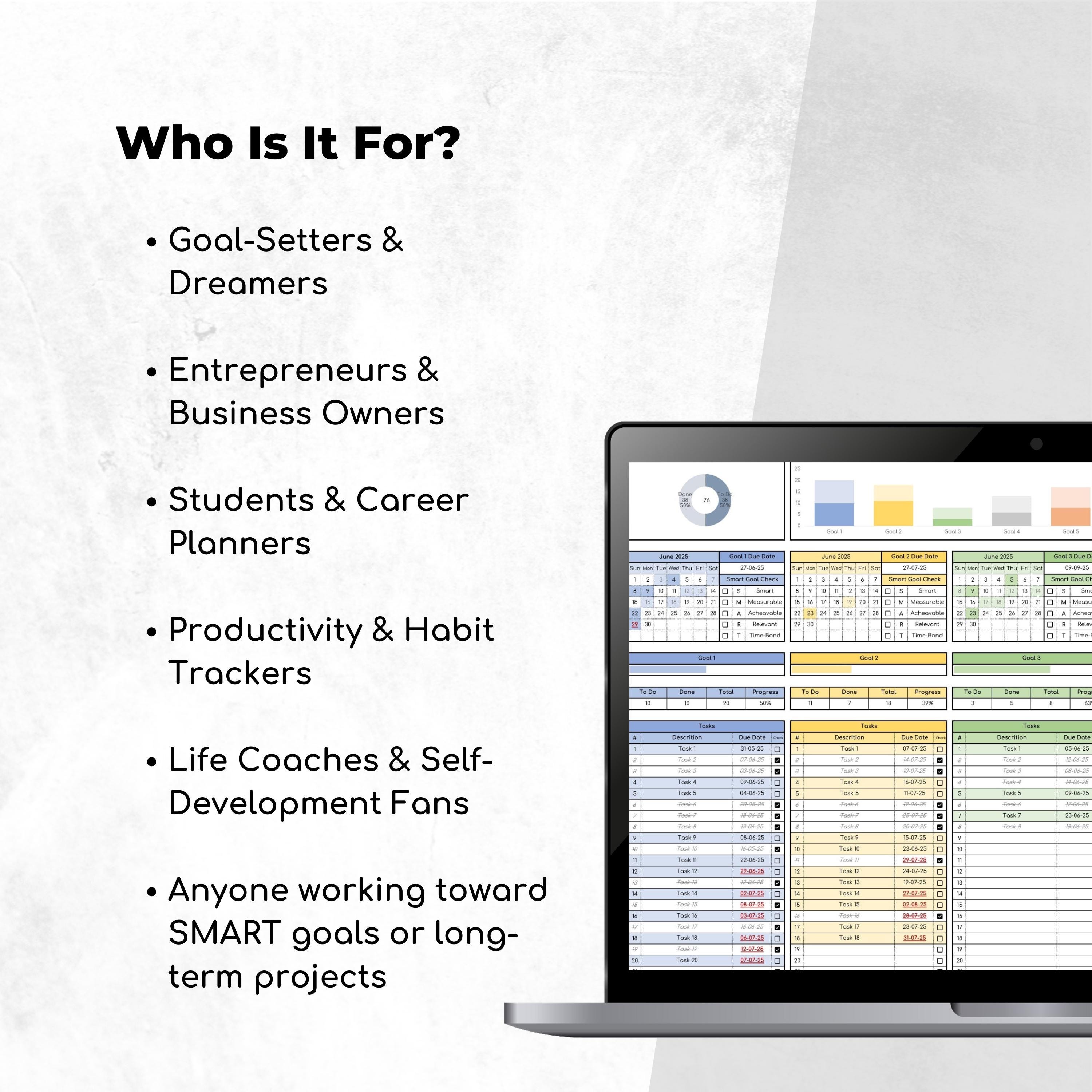SMART Goal Tracker Spreadsheet Template | Excel & Google Sheets ...