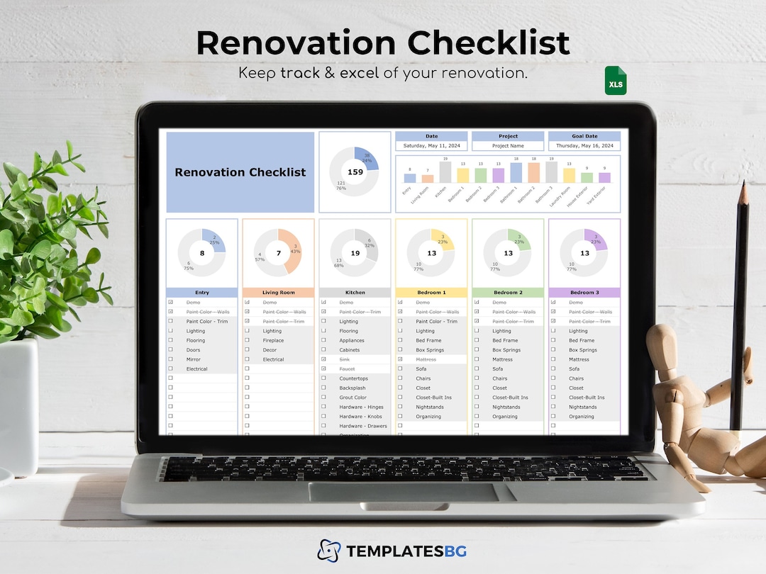 Home Renovation Excel Checklist Template: Home Remodel Planner ...