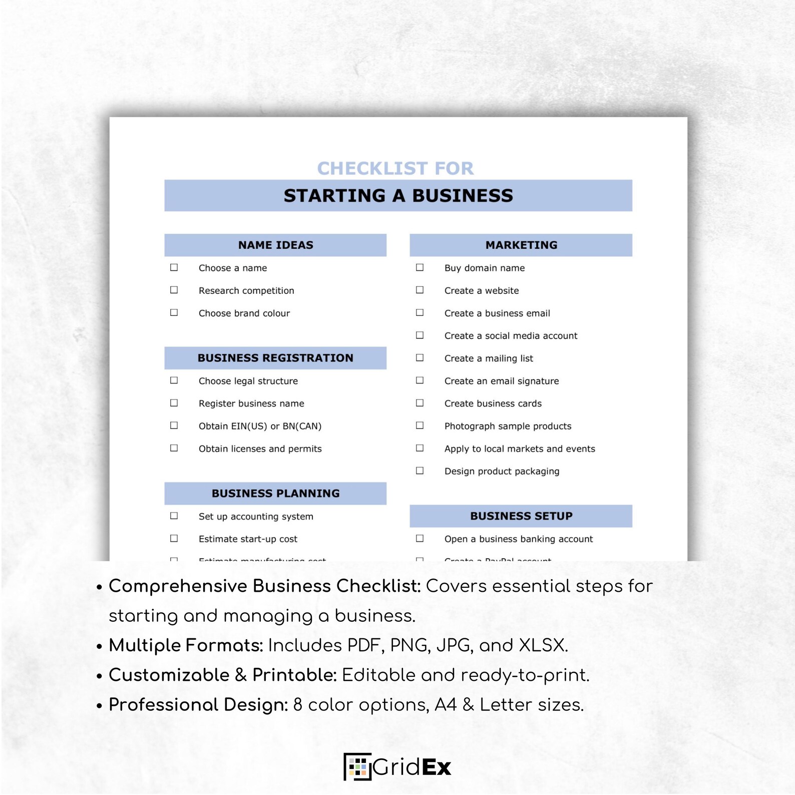 Business Checklist Template | Startup Planner (printable Pdf, Png, Jpg ...