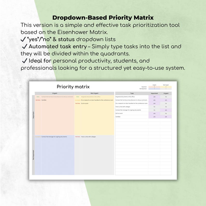 Priority Matrix & Task Tracker Spreadsheet Template | Eisenhower ...