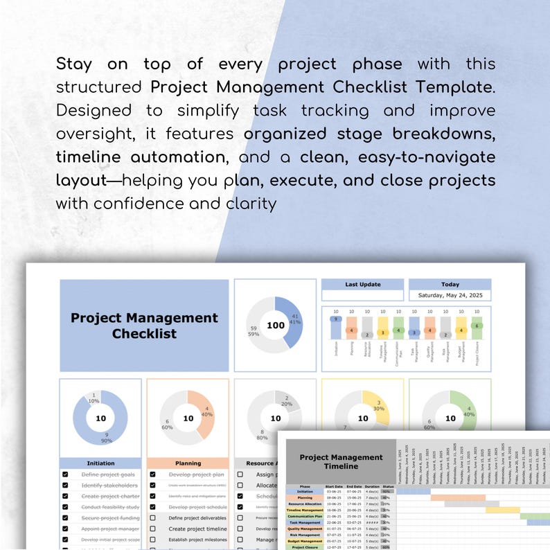 Project Management Checklist Template | Excel Tracker & Google Sheets ...