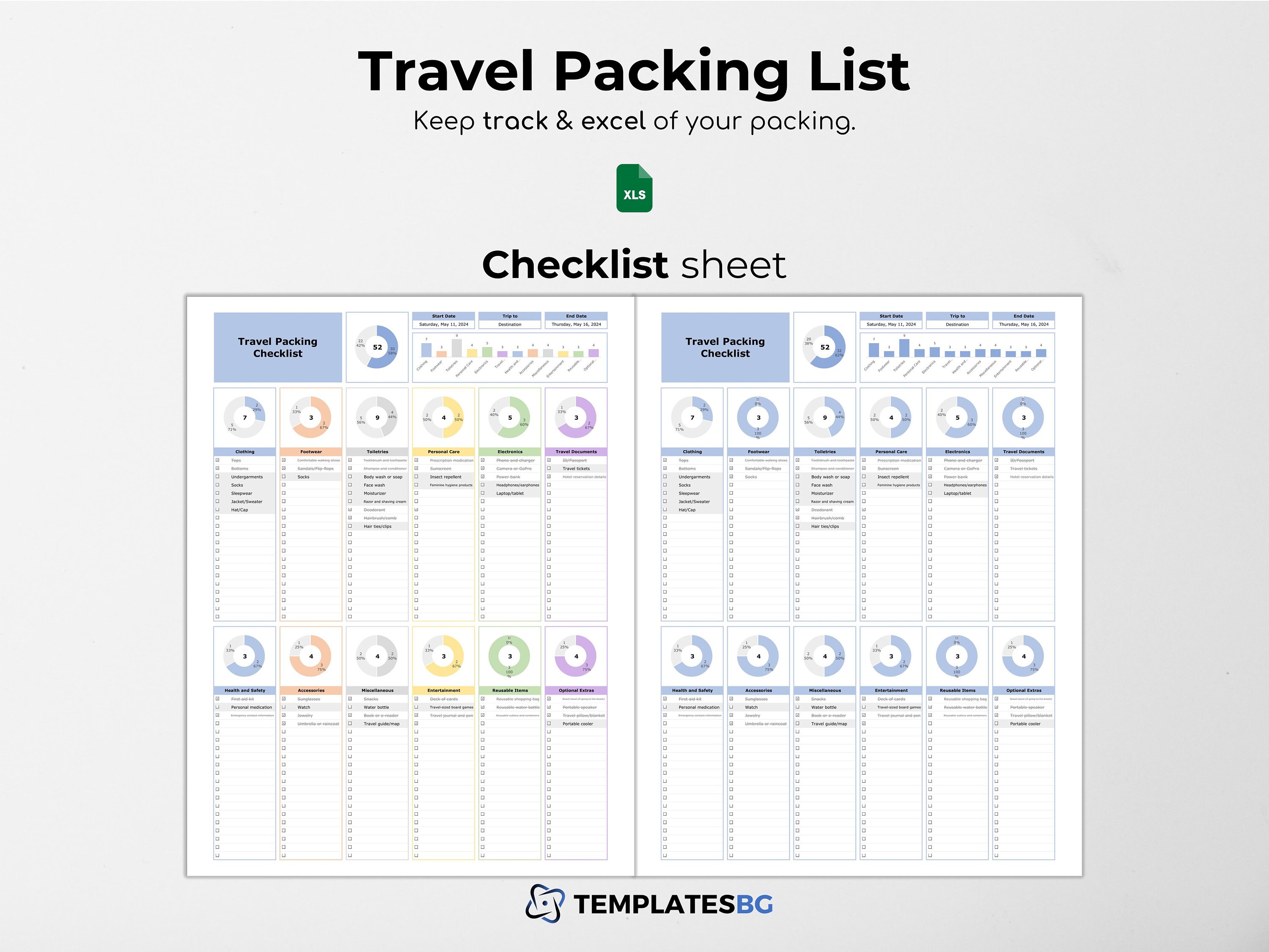 Travel Packing List Excel Spreadsheet Template: Travel Essentials ...