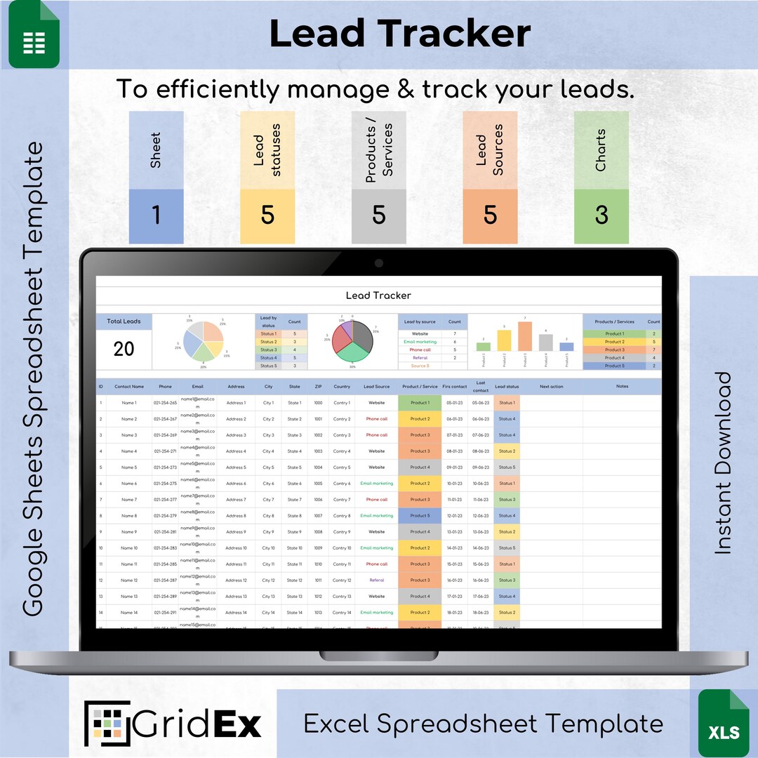 Lead Tracker Spreadsheet Template for Excel & Google Sheets | Sales CRM Tool | Track Leads ...