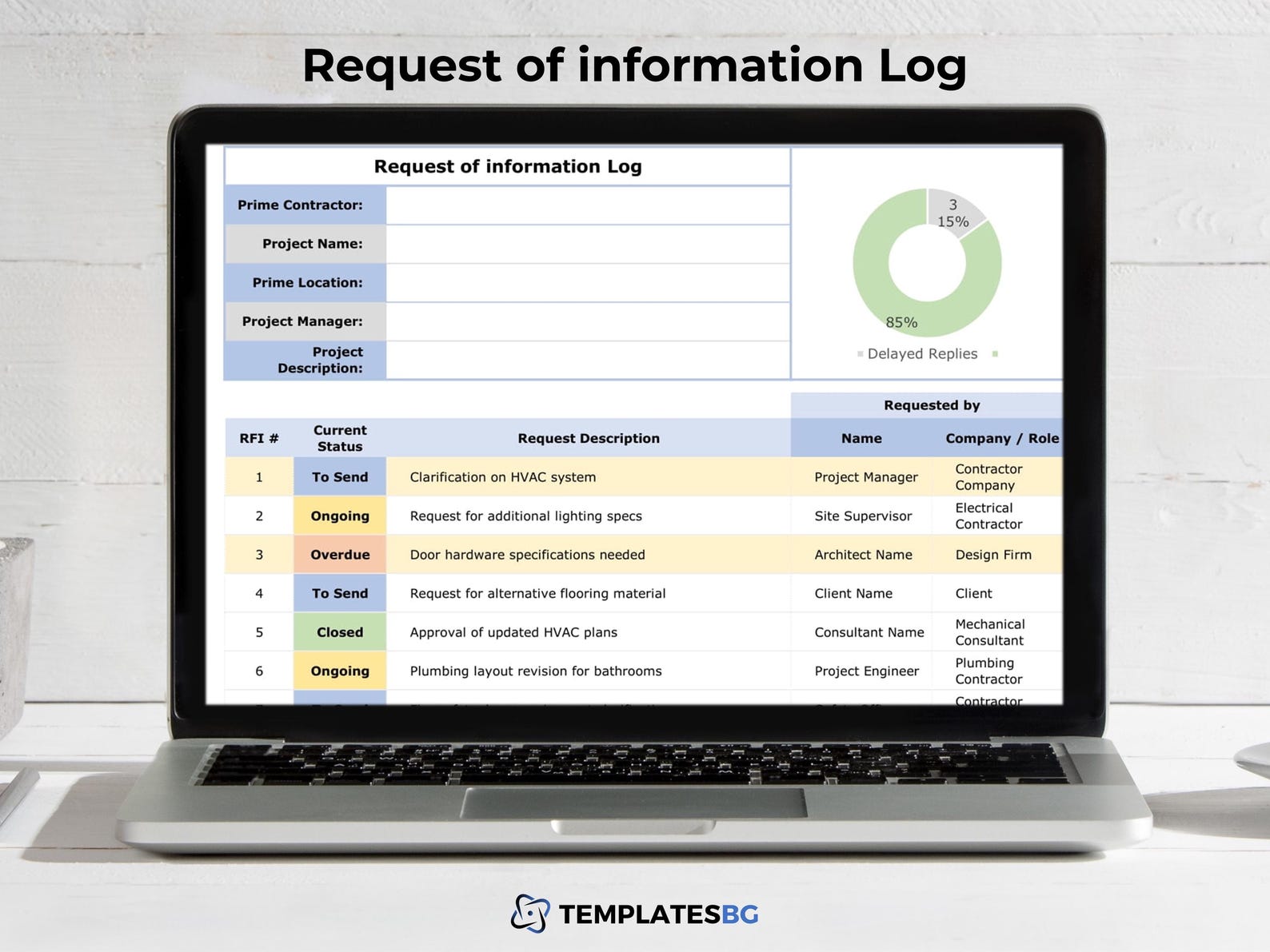 RFI Log Excel Template: Project Management Spreadsheet (digital ...