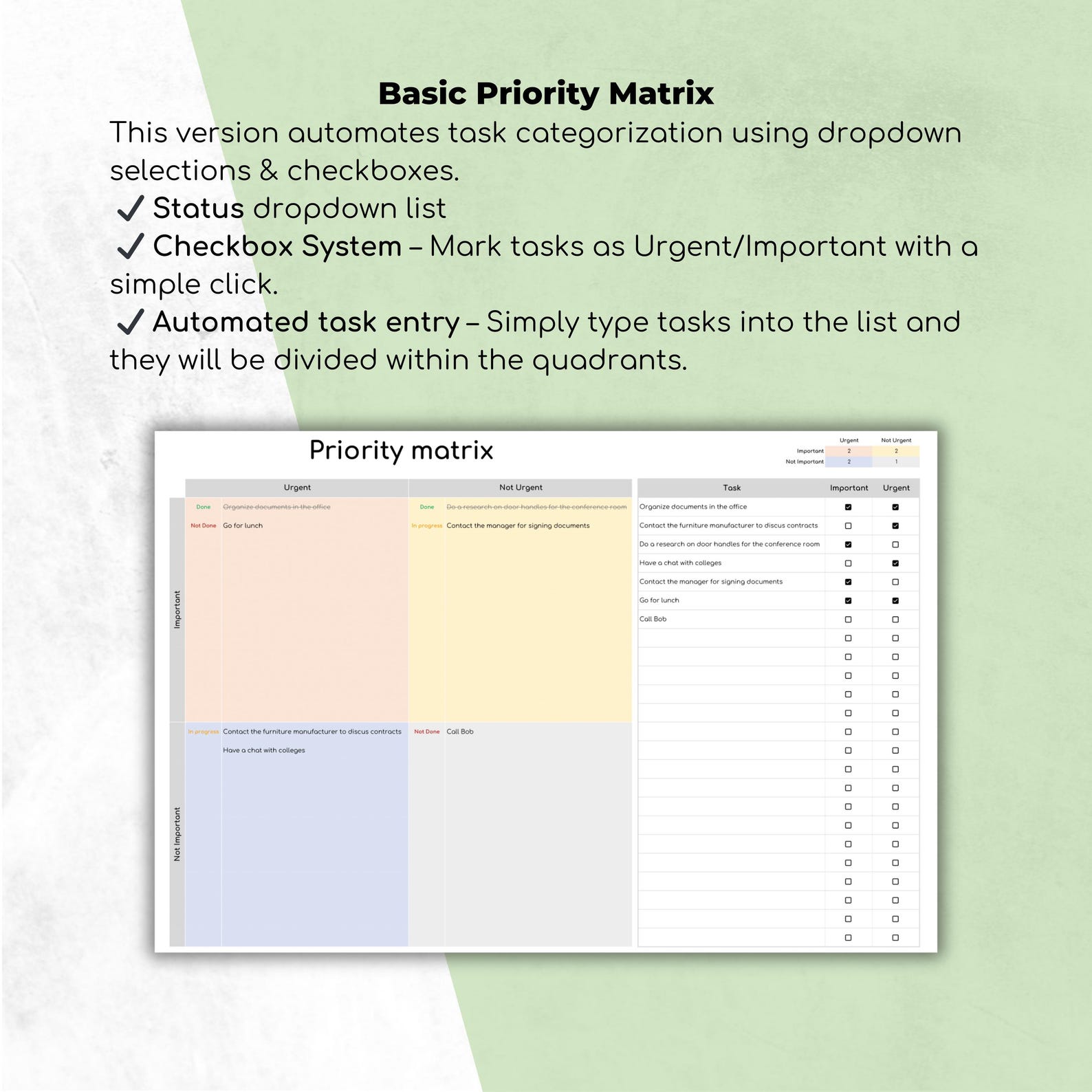 Eisenhower Matrix Spreadsheet: Priority Task Tracker (excel & Google ...