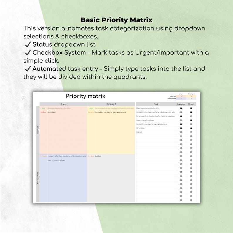 Priority Matrix And Task Tracker Spreadsheet Template Eisenhower Decision Matrix Productivity