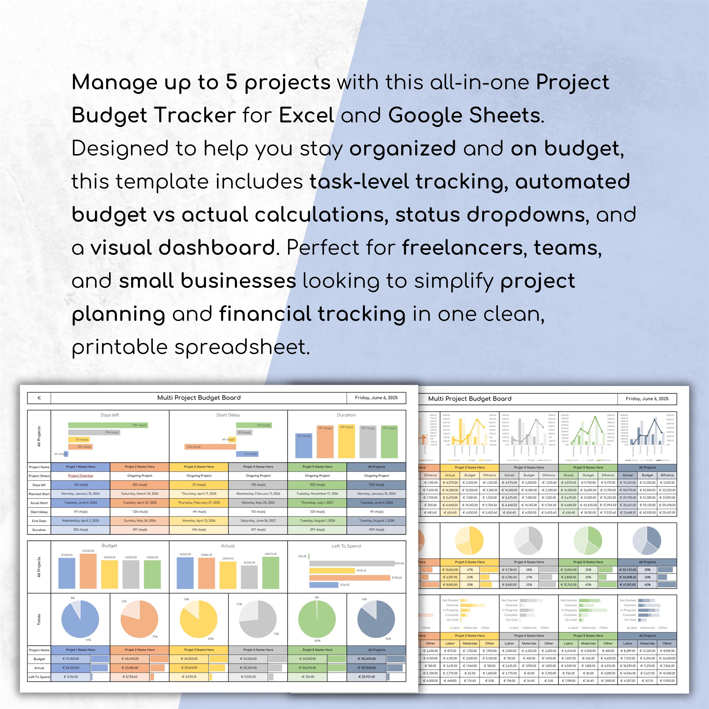 Project Budget Excel Spreadsheet: Business Project Tracker (digital ...