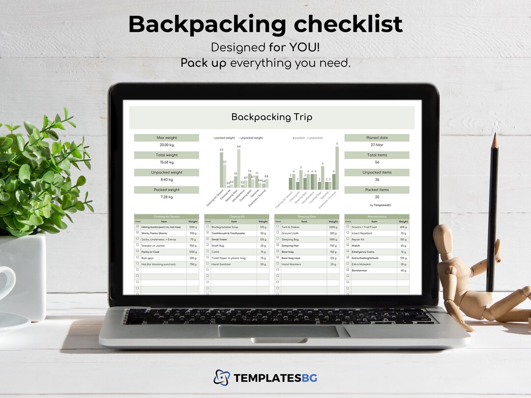 Backpacking Checklist and Packing Tracker: Digital Excel Spreadsheet ...