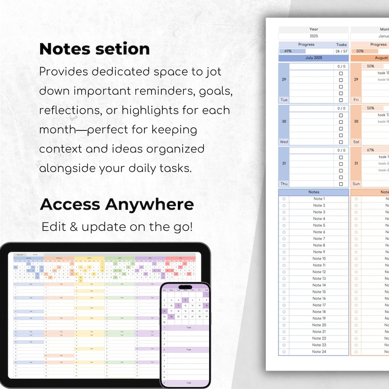 Yearly Calendar Planner Spreadsheet: Excel & Google Sheets (digital ...