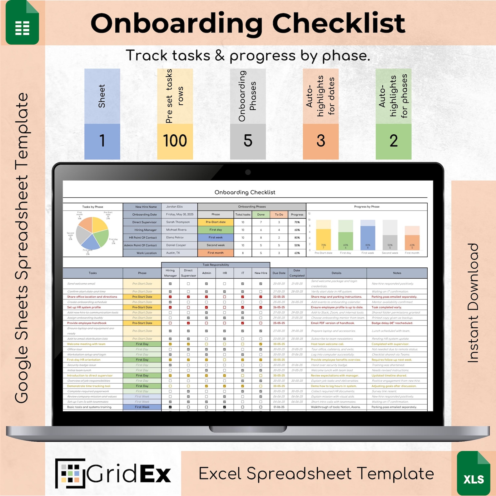 New Hire Onboarding Checklist: HR Spreadsheet Template (excel & Google ...