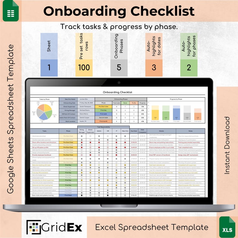 New Hire Onboarding Checklist: HR Spreadsheet Template (excel & Google ...