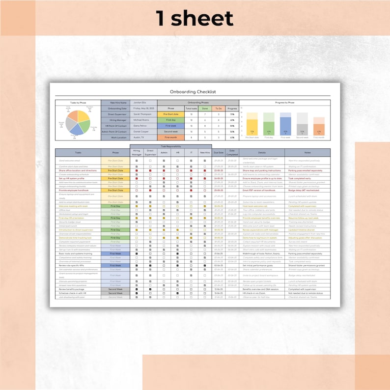 New Hire Onboarding Checklist: HR Spreadsheet Template (excel & Google ...