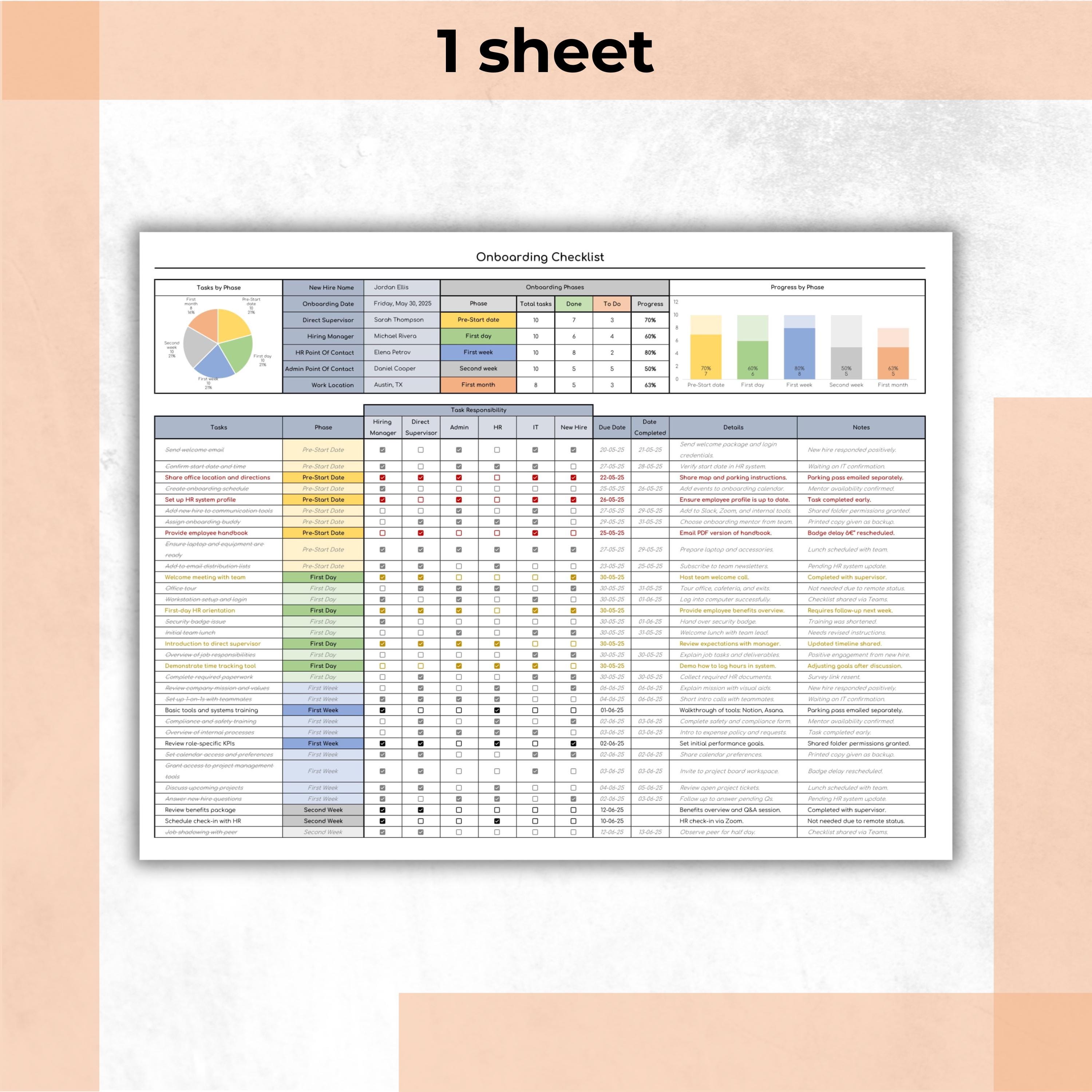 New Hire Onboarding Checklist: HR Spreadsheet Template (excel & Google ...
