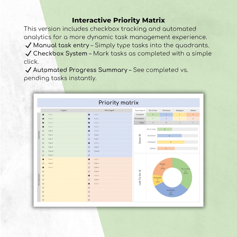 Priority Matrix And Task Tracker Spreadsheet Template Eisenhower Decision Matrix Productivity