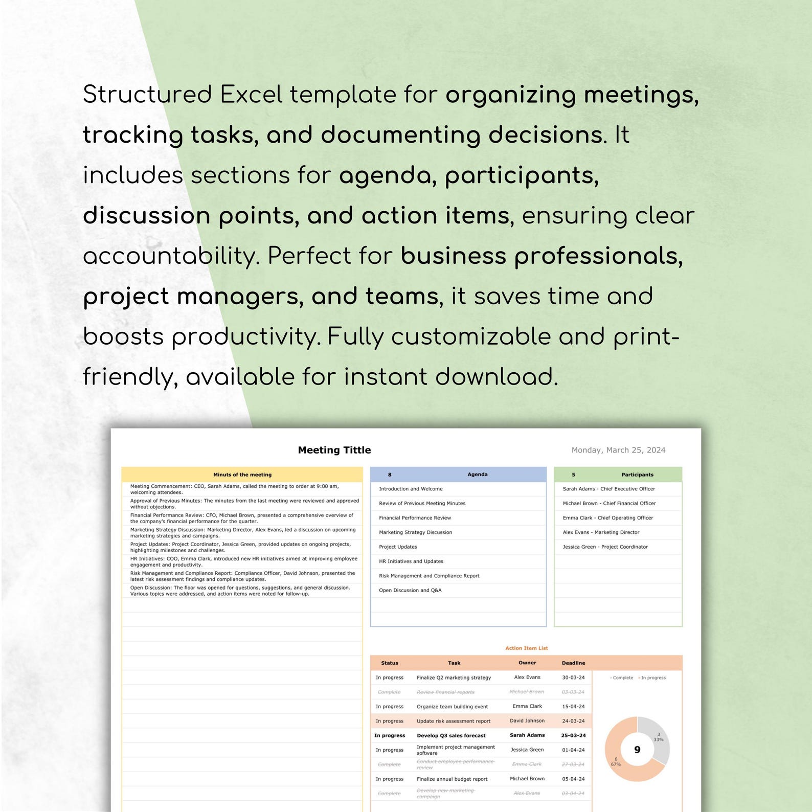 Meeting Notes Template: Excel & Google Sheets (digital Download) - Etsy
