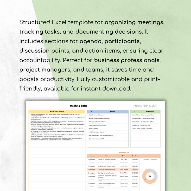 Meeting Notes Template: Excel & Google Sheets (digital Download) - Etsy