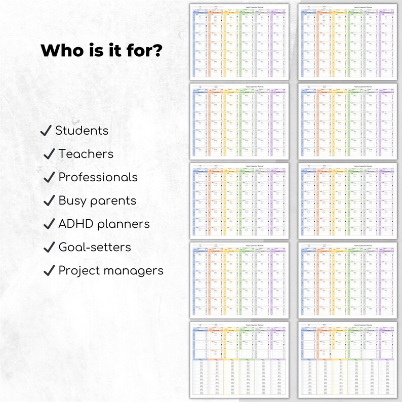 Yearly Calendar Planner Spreadsheet: Excel & Google Sheets (digital ...