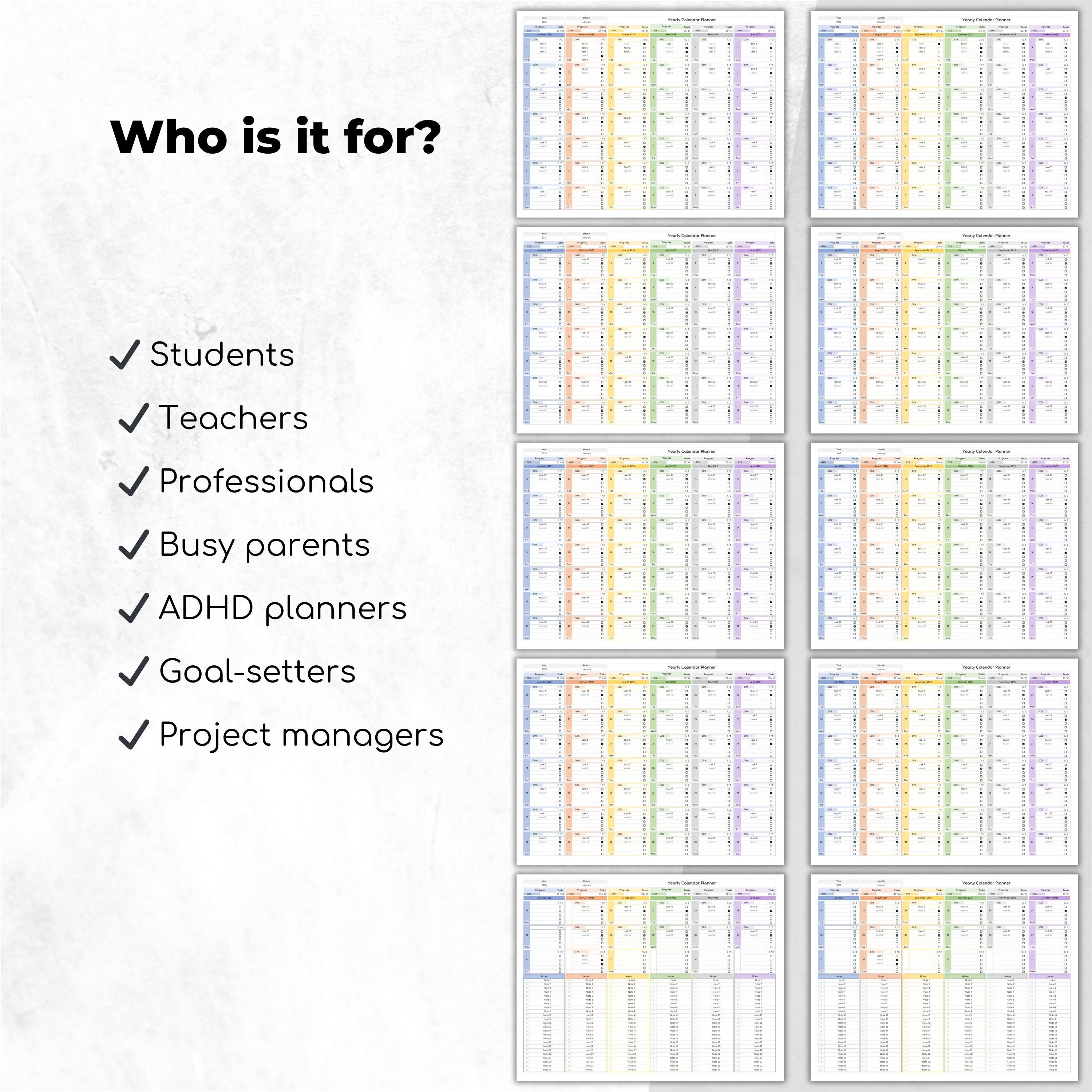 Yearly Calendar Planner Spreadsheet: Excel & Google Sheets (digital ...