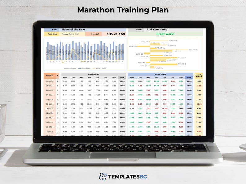 Maraton Running Plan & Tracker Spreadsheet Template: Running Excel ...