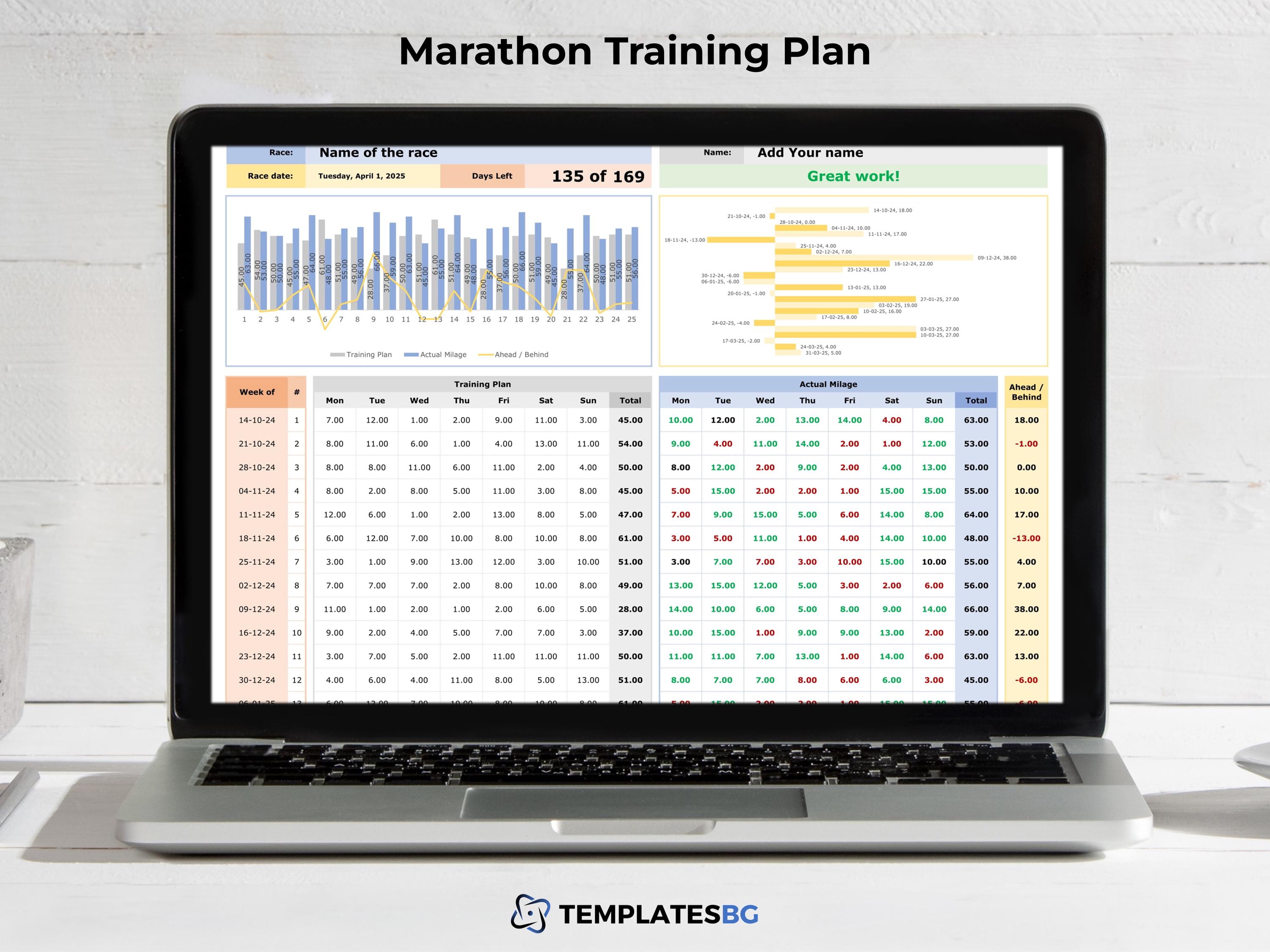 Marathon Training Plan Spreadsheet: Running Tracker (excel Template) - Etsy