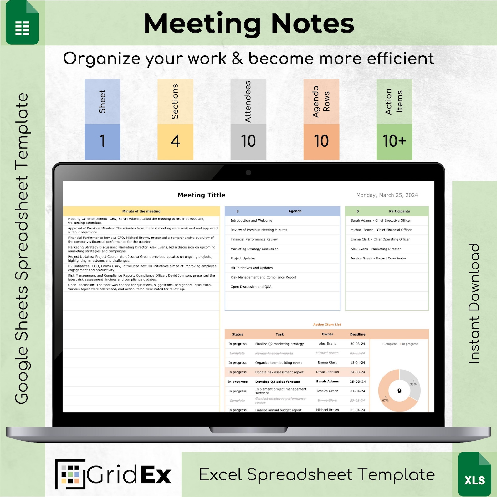 Meeting Notes Template: Excel & Google Sheets (digital Download) - Etsy