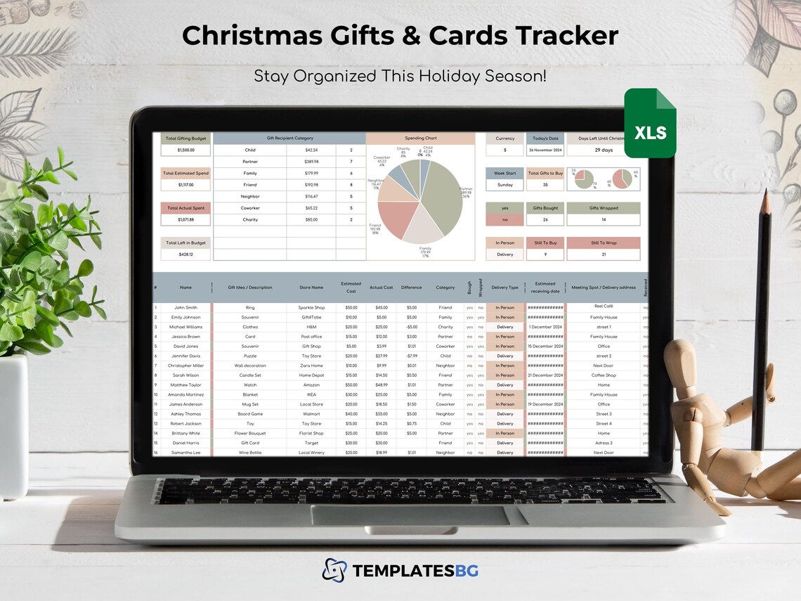 Christmas Gift & Card Tracker | Excel Spreadsheet Template (digital ...