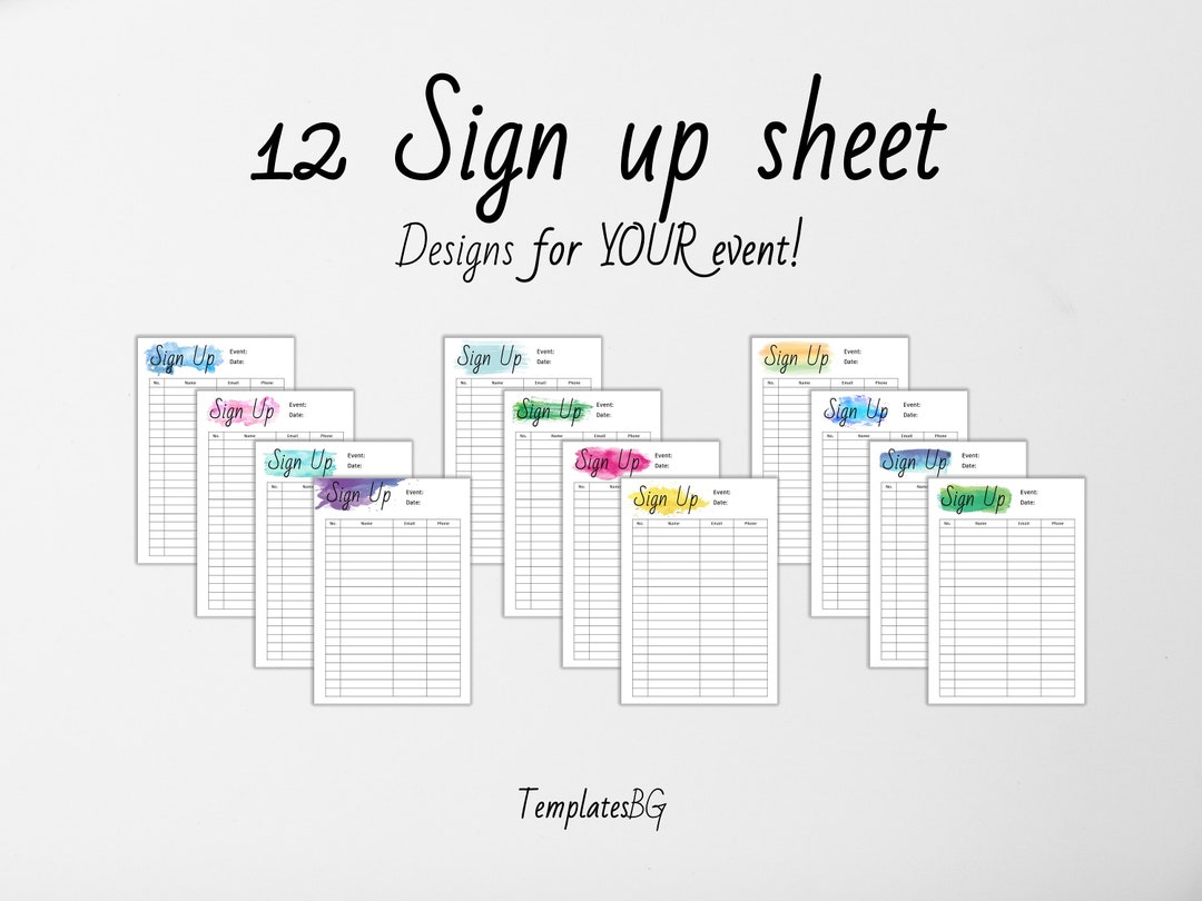 Printable sign up Template, Form for Events, Parties, Research and ...