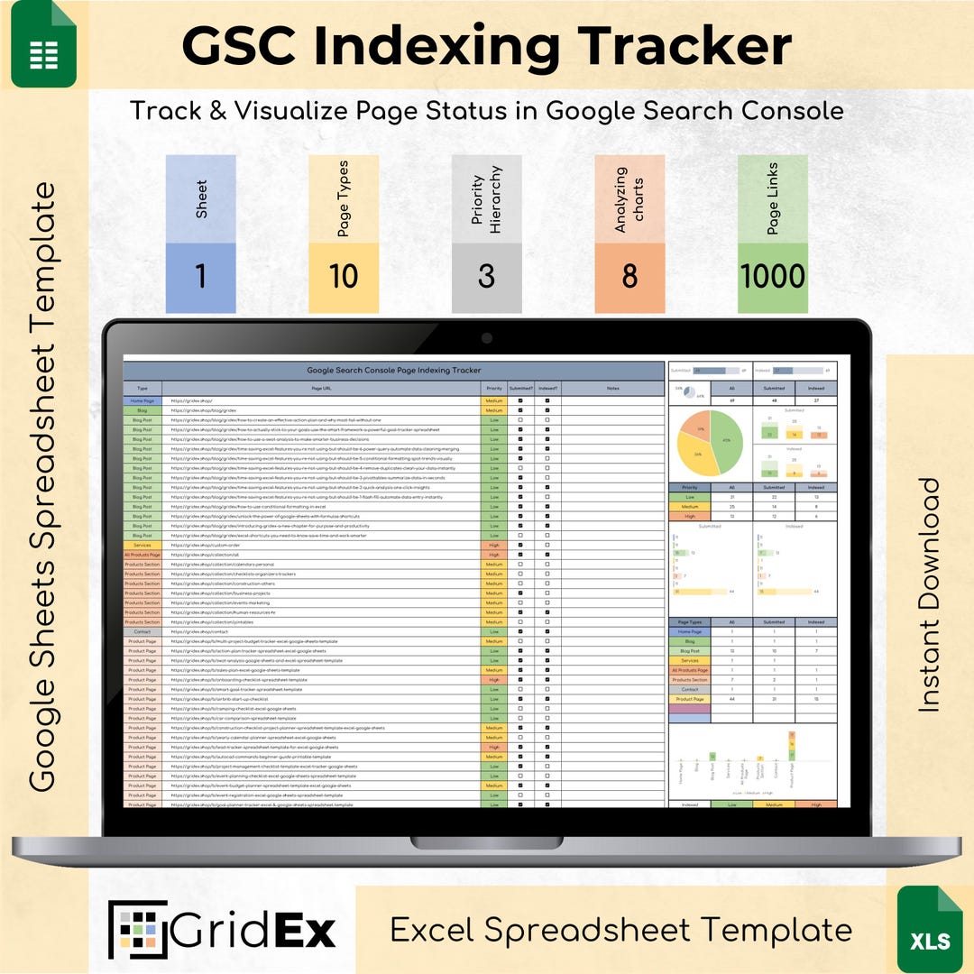 Google Search Console Indexing Tracker: SEO Spreadsheet (excel & Google Sheets) (digital ...