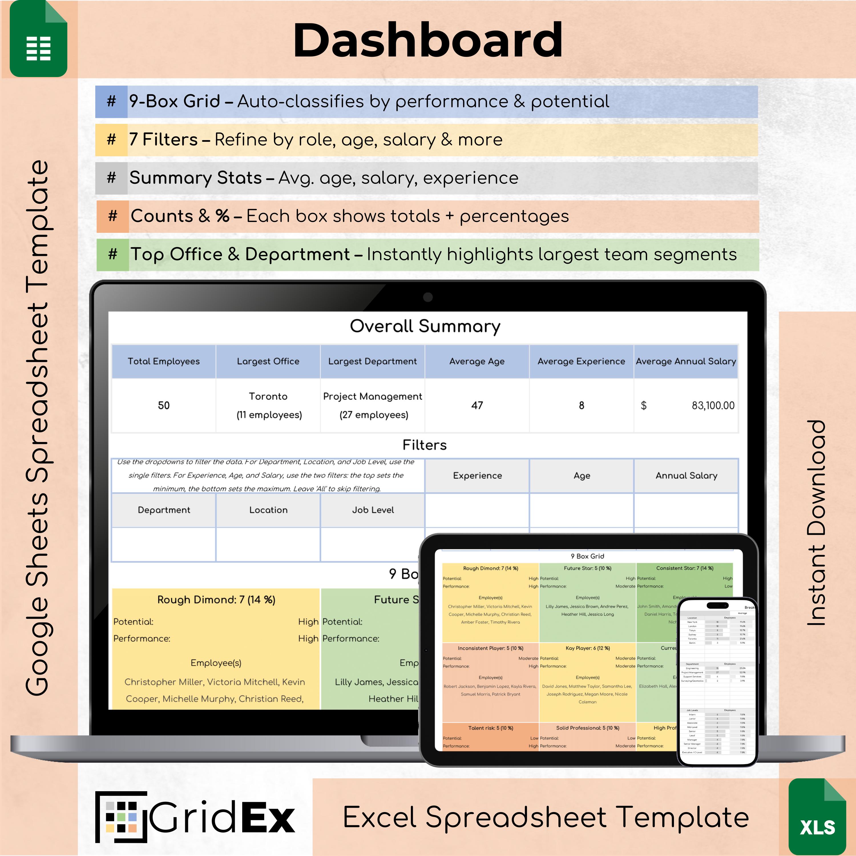 9 Box Grid HR Excel Template: Employee Performance & Talent Review - Etsy