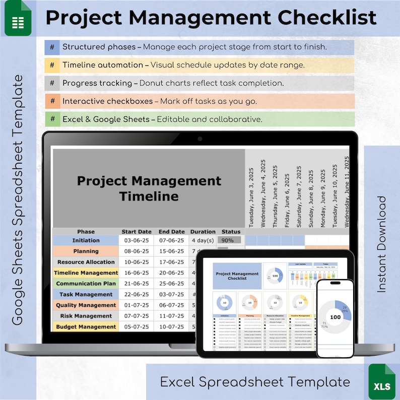 Project Management Checklist Template | Excel Tracker & Google Sheets ...