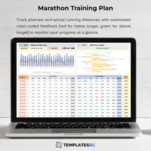 Maraton Running Plan & Tracker Spreadsheet Template: Running Excel ...