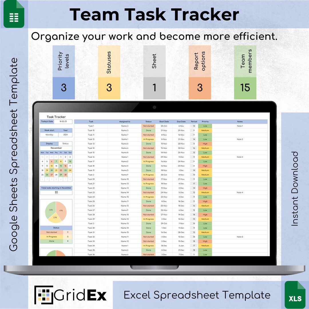 Task Manager Spreadsheet Template | Kanban & Gantt Chart | Excel and ...