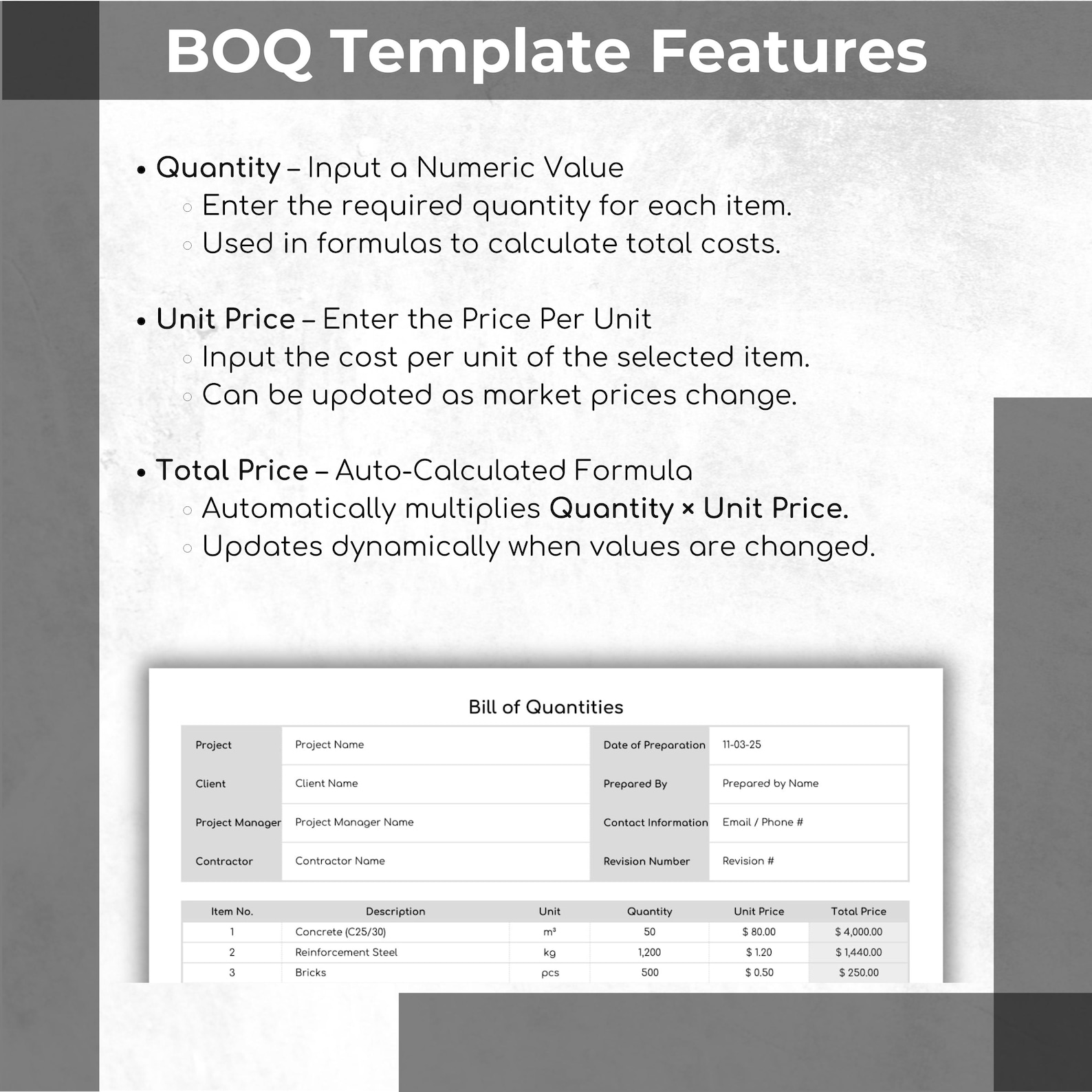 Bill of Quantities (BOQ) Template: Construction Cost Estimation (excel ...