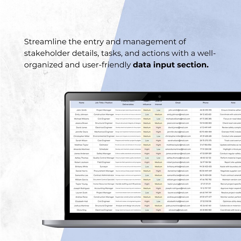 Stakeholder Management Spreadsheet Template | Project Coordination Tool ...