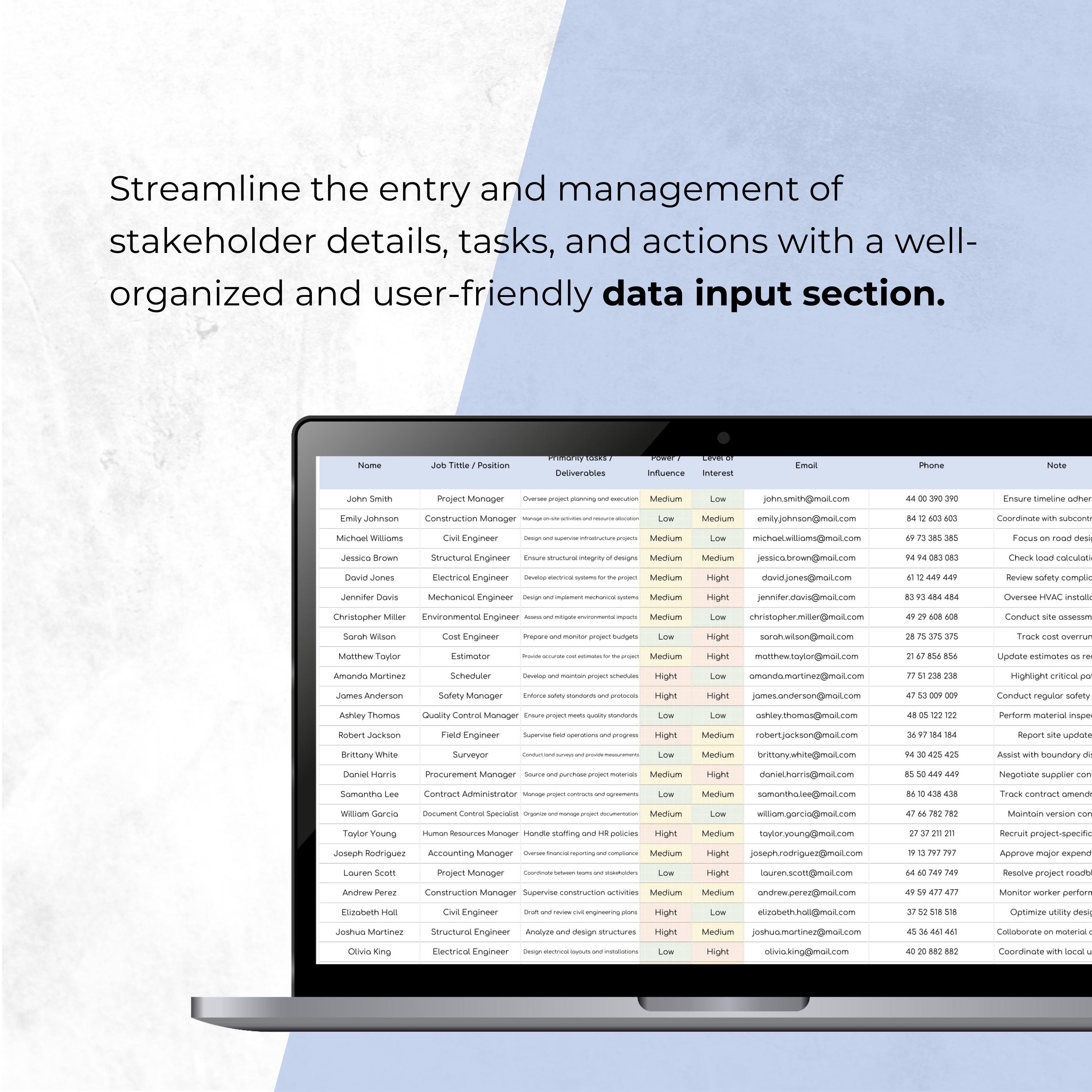 Stakeholder Management Spreadsheet Template | Project Coordination Tool ...