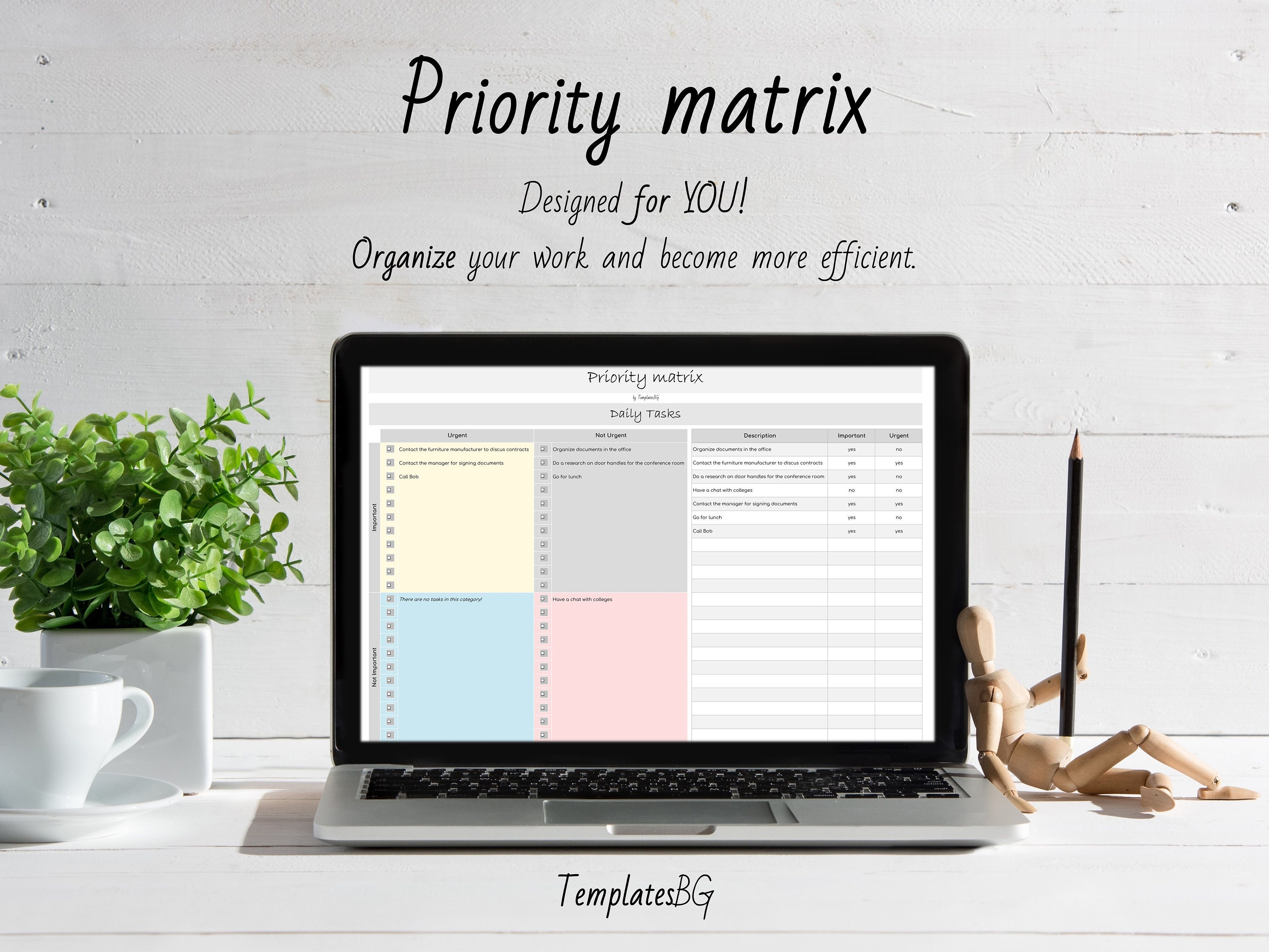 Digital Priority Spreadsheet, To-do List, Eisenhower Matrix to Manage ...