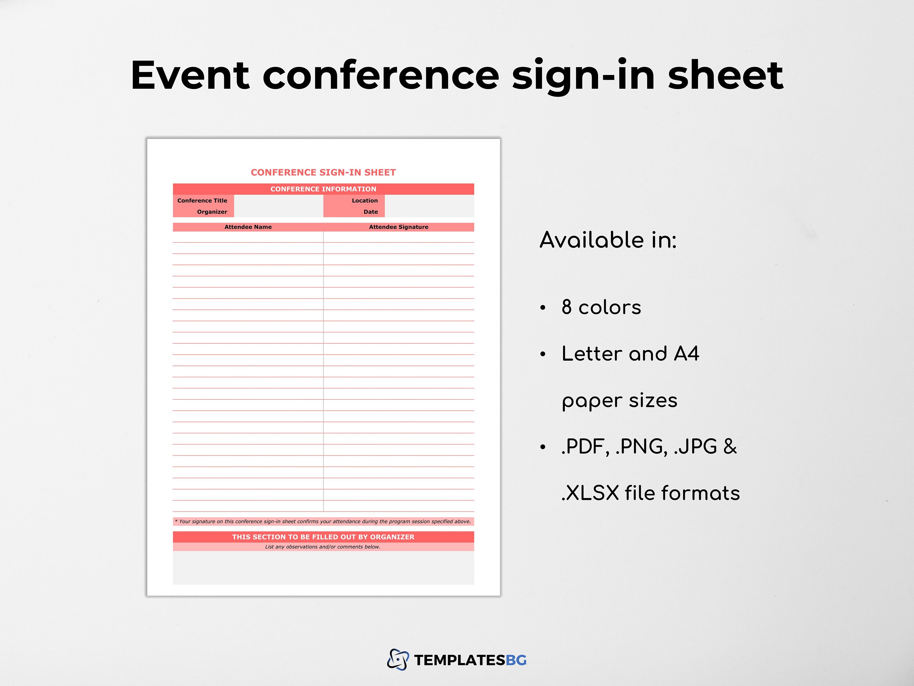 Event Conference Sign in Sheet for Seamless Conference Sign-in, Event ...