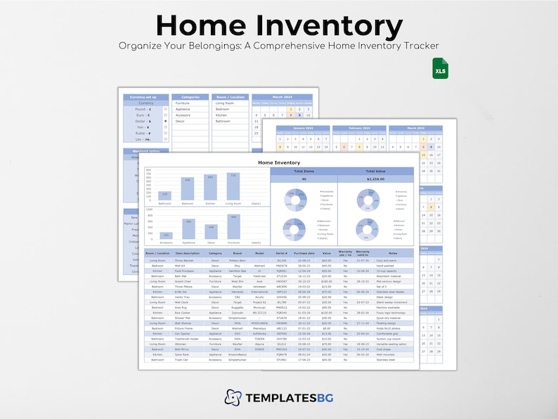 Home Inventory Tracker: Excel Spreadsheet Template (digital Download ...