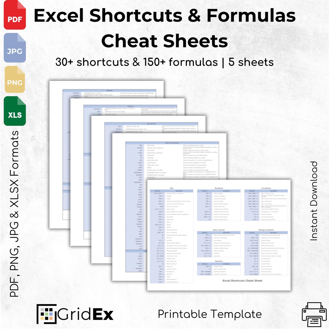 Excel Shortcuts & Formulas Cheat Sheet: Productivity Tools (digital ...