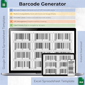 Excel Barcode Generator: UPC Codes & Inventory Management (digital ...
