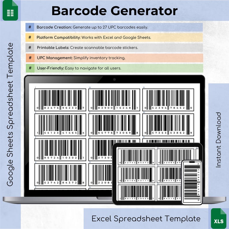 Excel Barcode Generator: UPC Codes & Inventory Management (digital ...