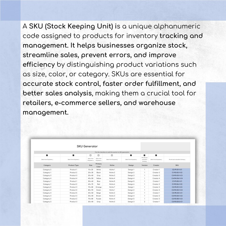 SKU Generator Spreadsheet: Excel & Google Sheets Template - Etsy