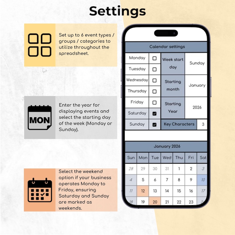 Event Calendar Spreadsheet Template | Excel & Google Sheets Yearly ...