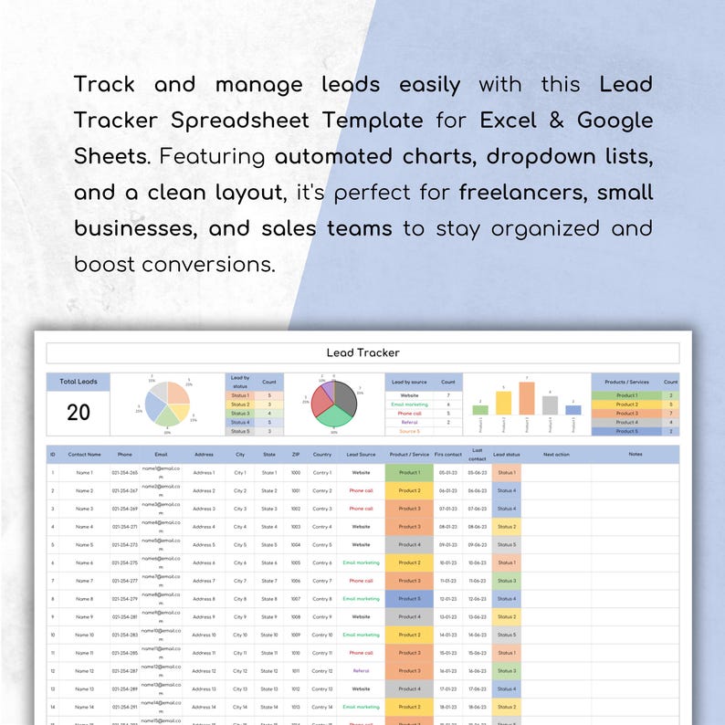 Lead Tracker Spreadsheet Template for Excel & Google Sheets | Sales CRM ...