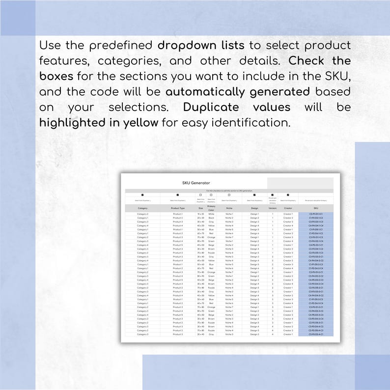 SKU Generator Spreadsheet: Excel & Google Sheets Template - Etsy