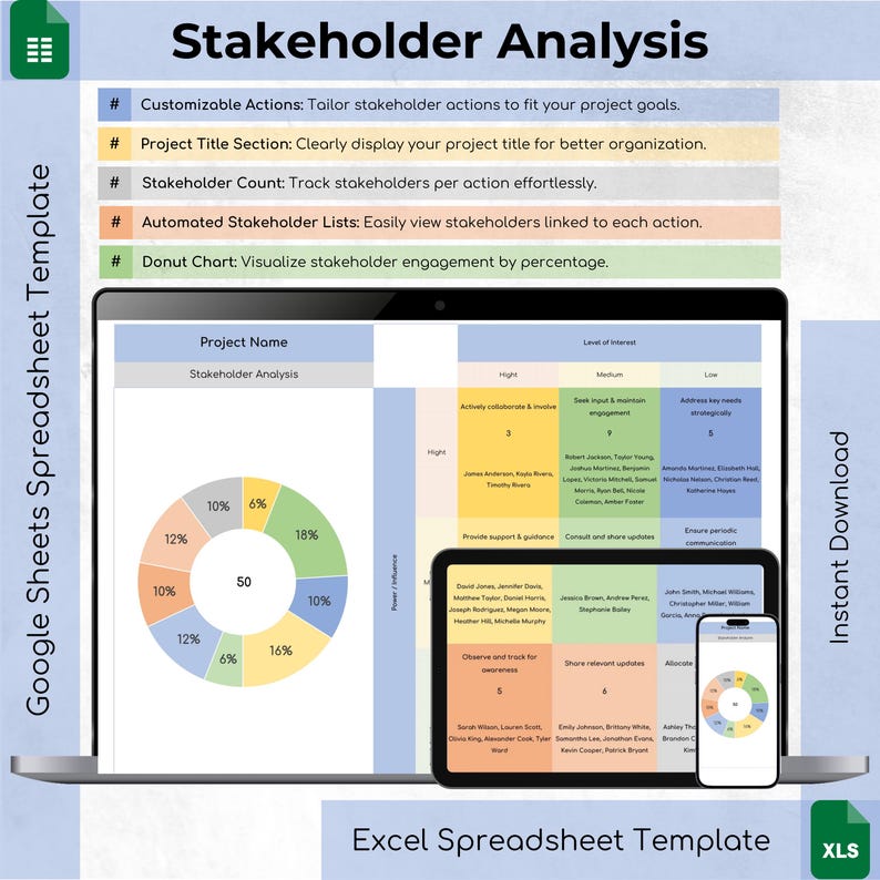 Stakeholder Management Spreadsheet Template | Project Coordination Tool ...