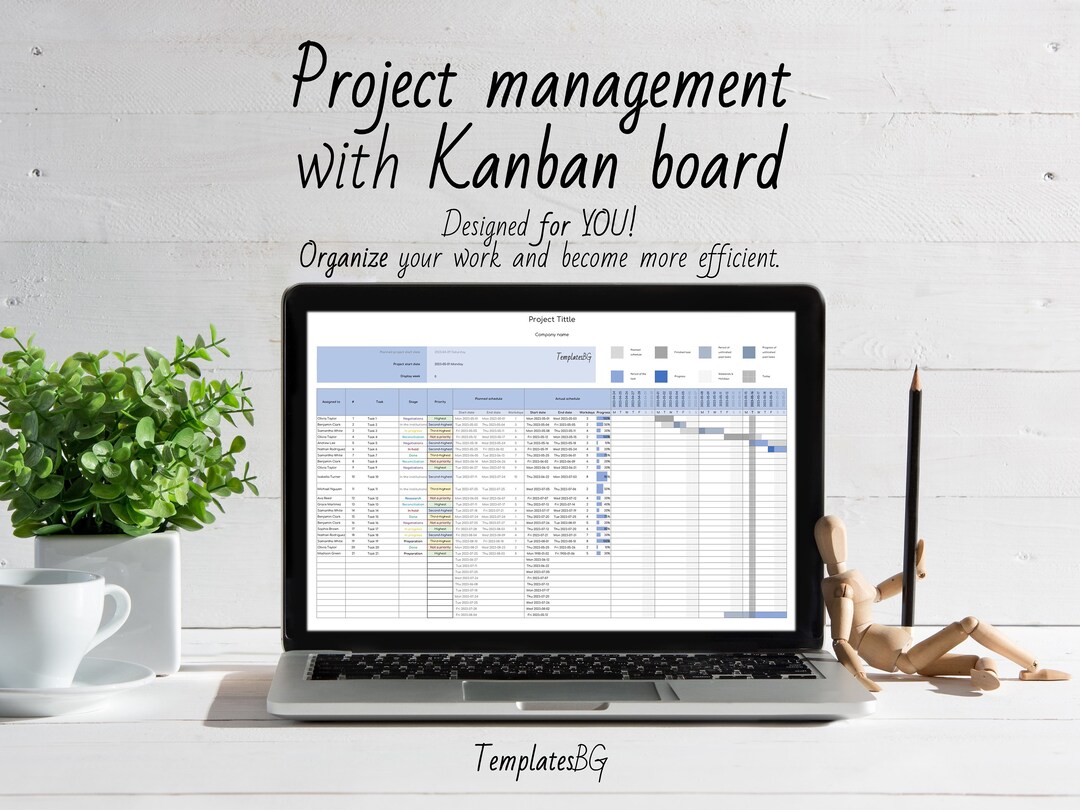 Project Management Excel Spreadsheet: Gantt Chart, Kanban Board ...