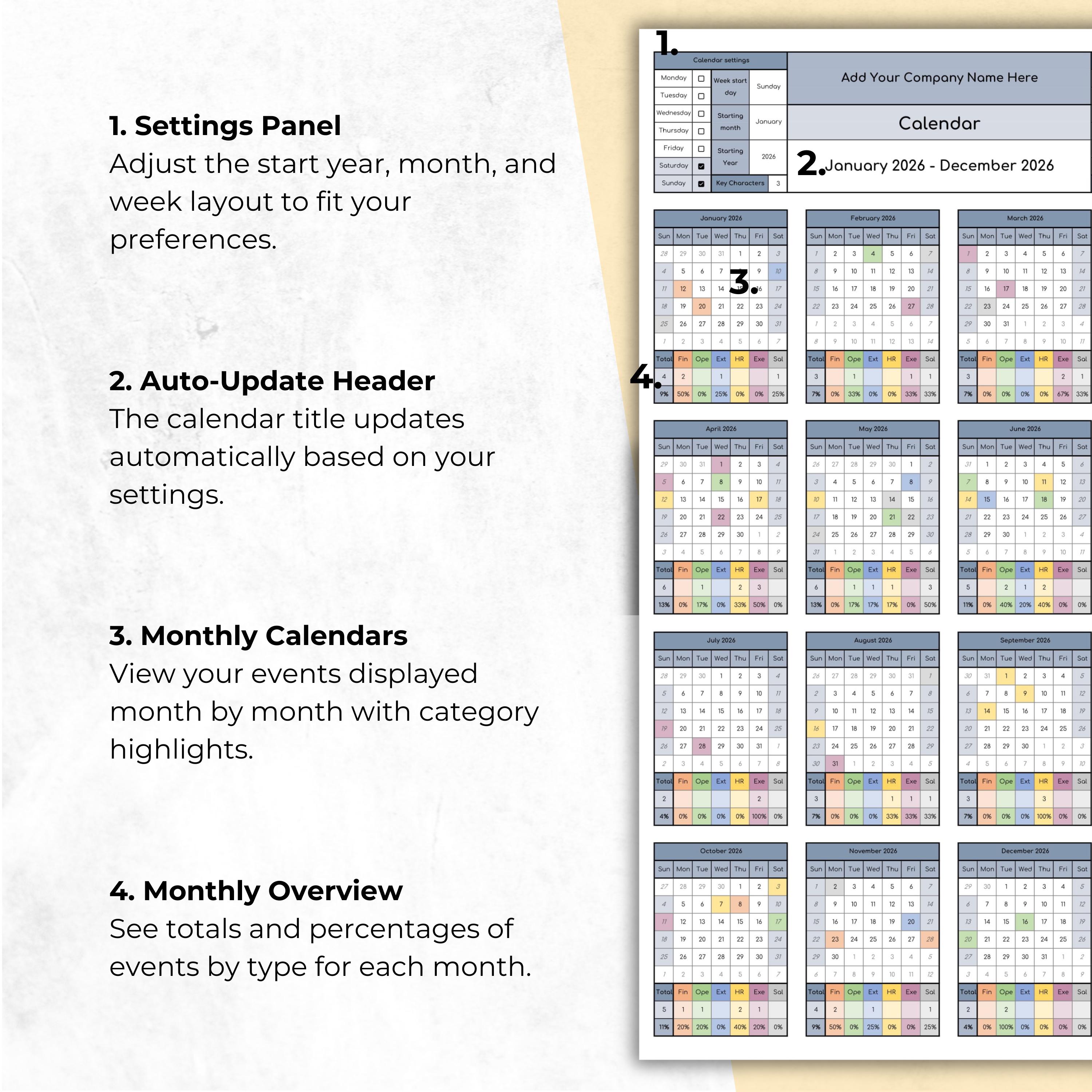 Event Calendar Spreadsheet Template | Excel & Google Sheets Yearly ...