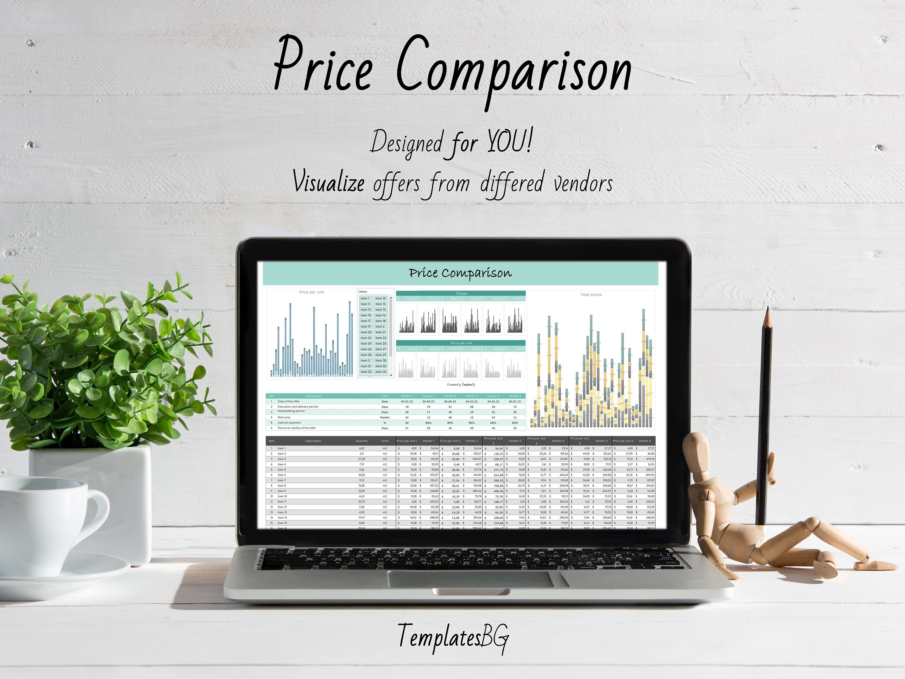 Excel Price Comparison Compare Costs From Vendors Cost Analysis Compare ...