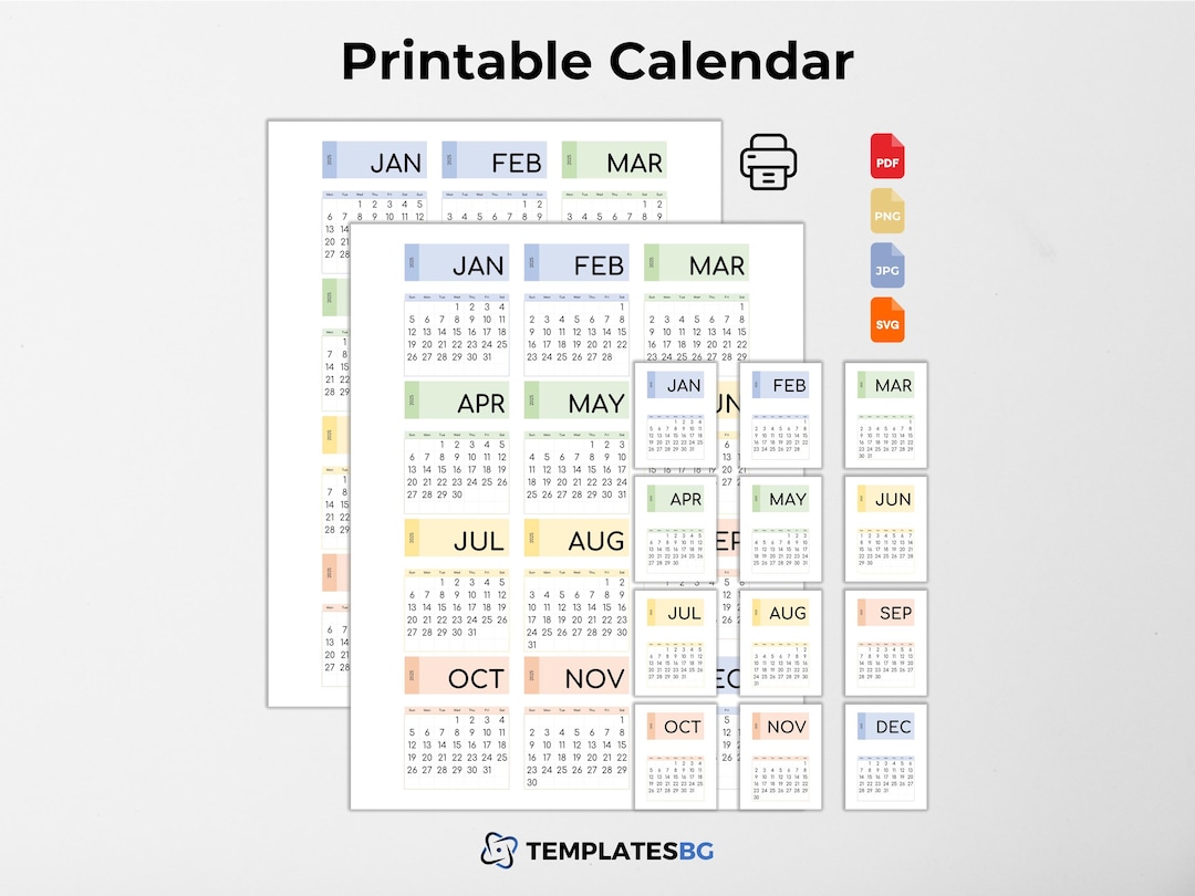 Colorful Calendar 2025 PDF Yearly Calendar Template Printable Calendar ...